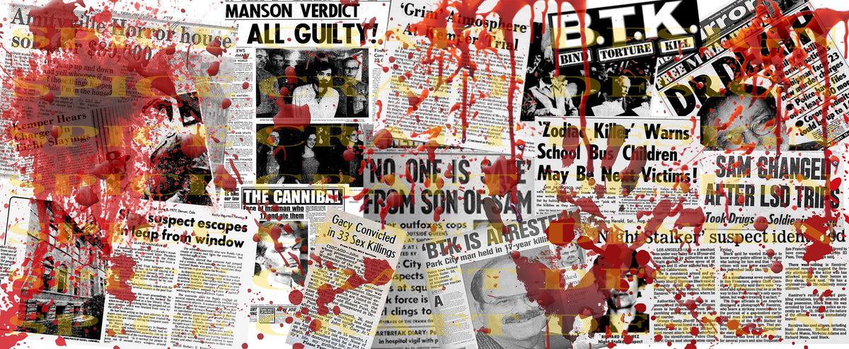 Serial Killer Newspaper Print with Blood Splatter | Low Ball | Digital ...
